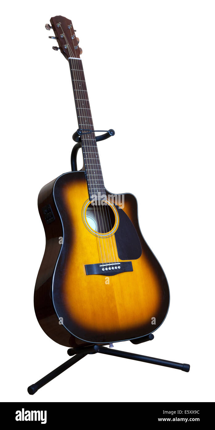 acoustic six-string guitar isolated on a white background Stock Photo ...