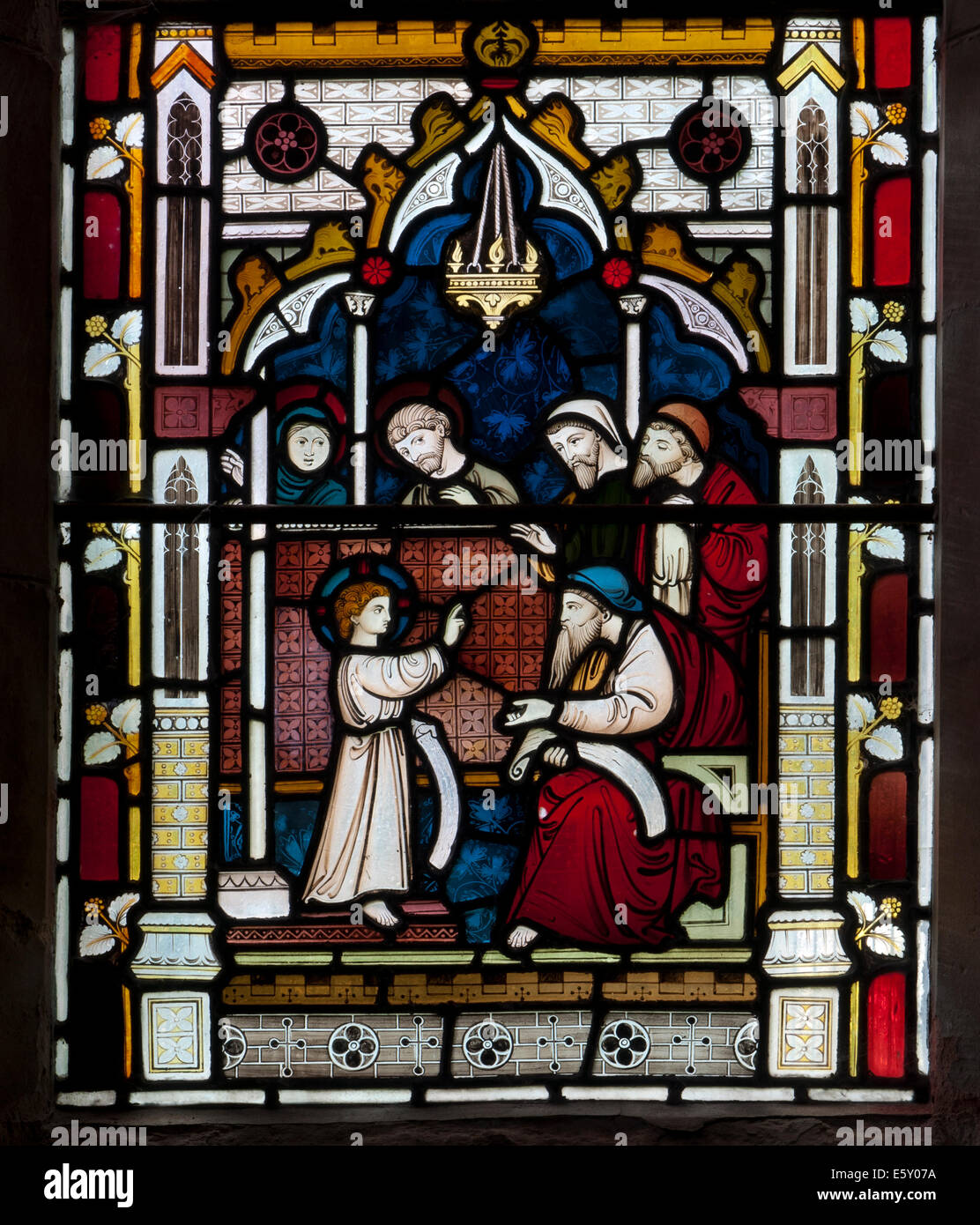 Jesus in the temple stained glass, St. James Church, Cradley ...