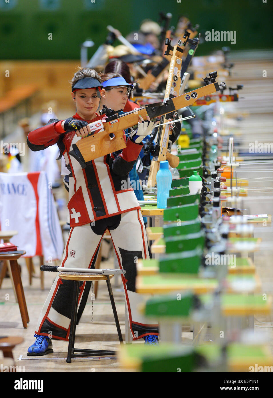 Swiss Mara Schoenholzer cocks her weapon during the 10 meters crossbow ...