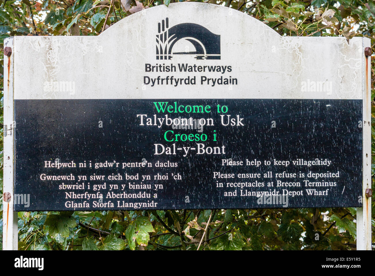 British Waterways sign: 'Welcome to Talybont on Usk'. Talybont-on-Usk ...