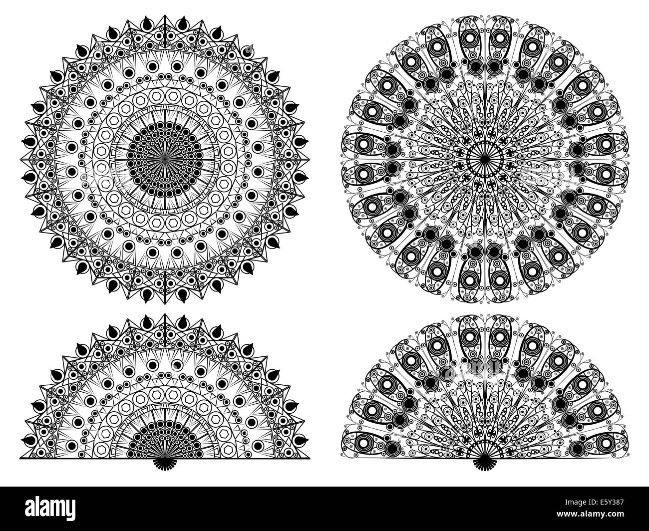 Collection of ornamental elements - round patterns and fans Stock Photo ...