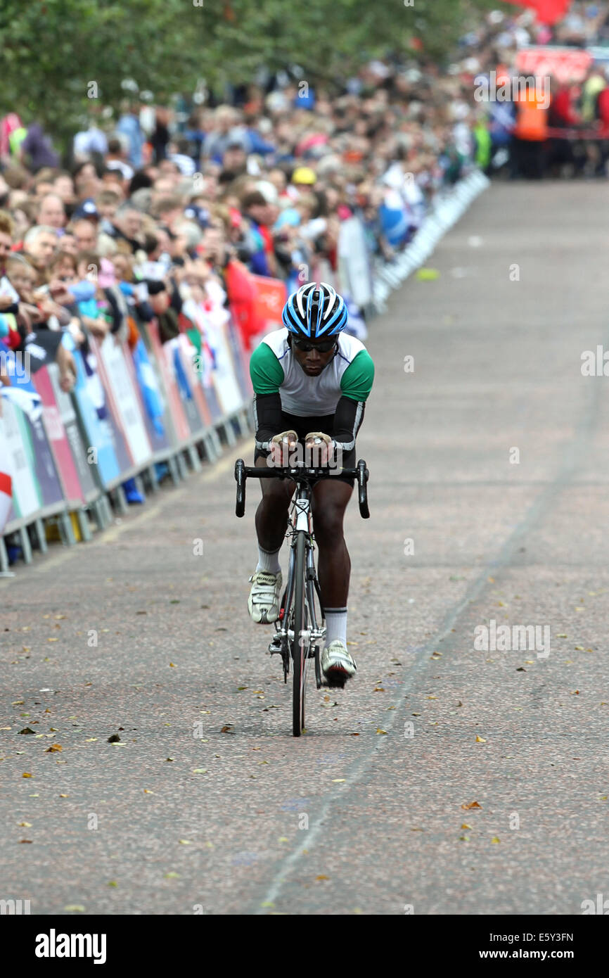 Moses Sesay of Sierra Leone at the finish in the Cycling Time Trial at ...