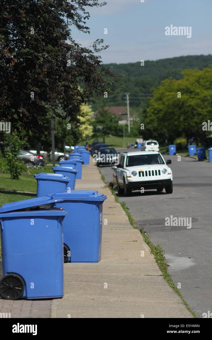 Recycling bins in a suburban Quebec neighborhood Stock Photo - Alamy