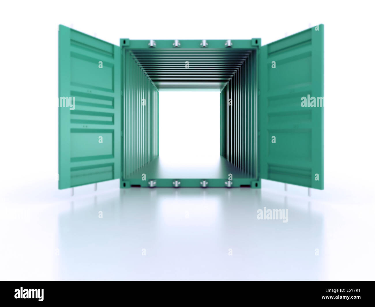 Bright green empty and opened shipping container on white background ...