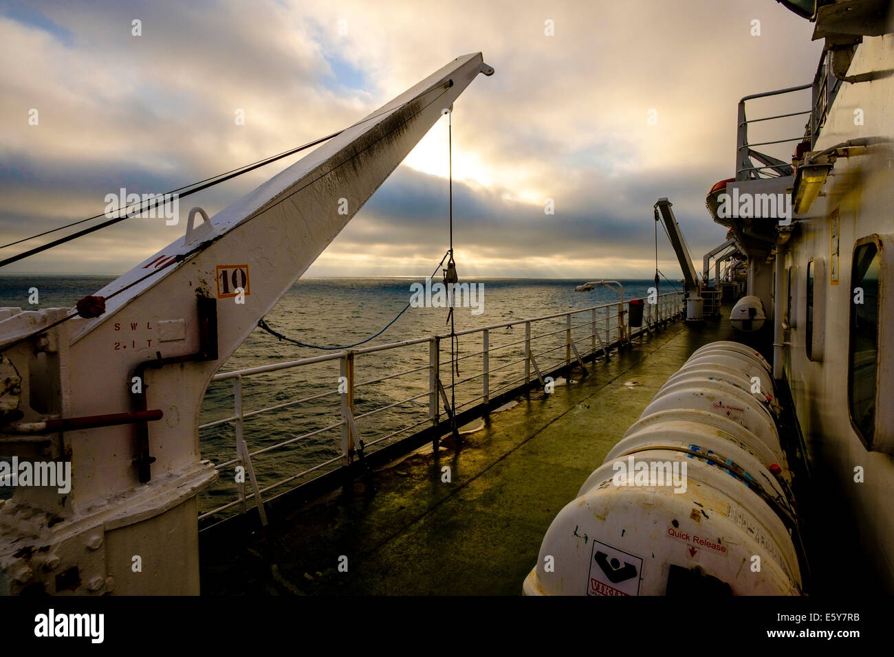 Life rafts on the deck of a ferry at sundown Stock Photo - Alamy