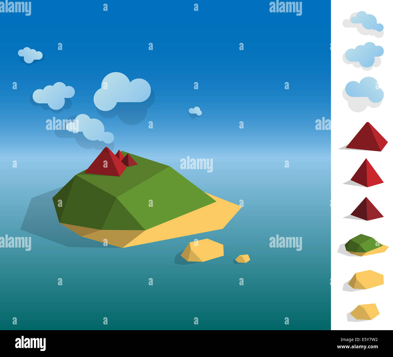 Geometric illustration of tropical island ladscape on the ocean ...