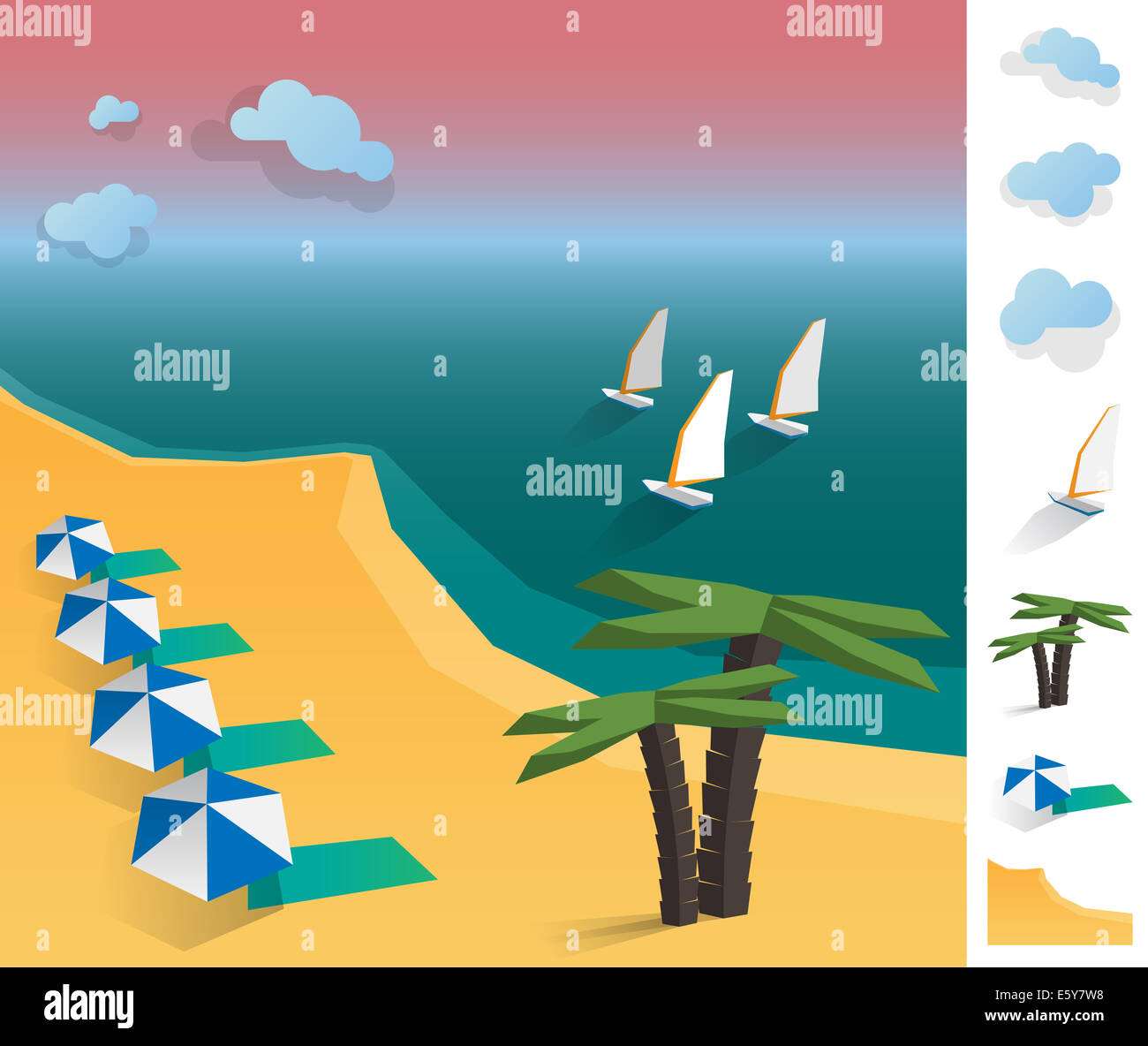 Geometric illustration of exotic beach landscape on the coast ...