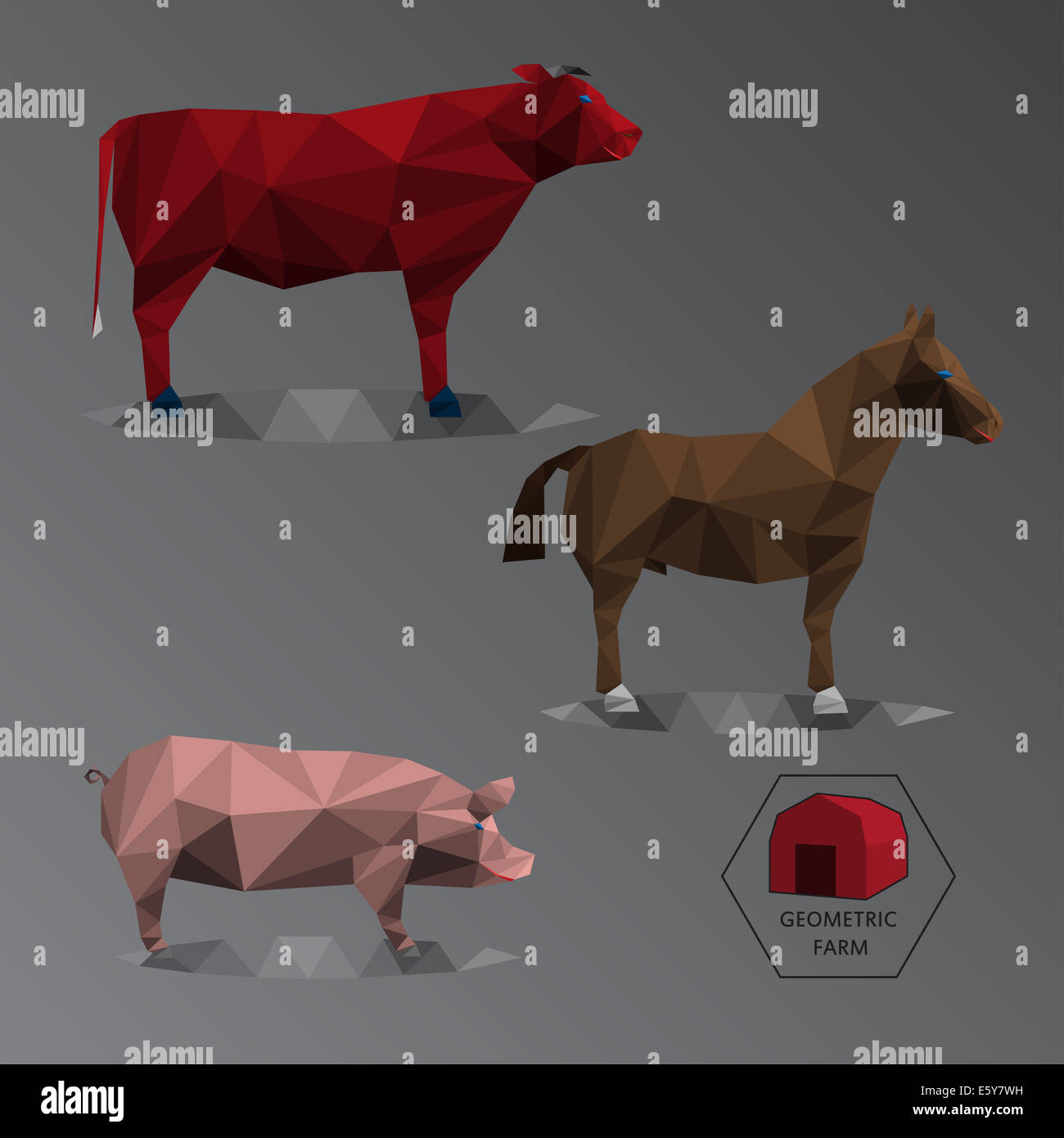Colour full illustration of geometric farm animals made of triangle ...