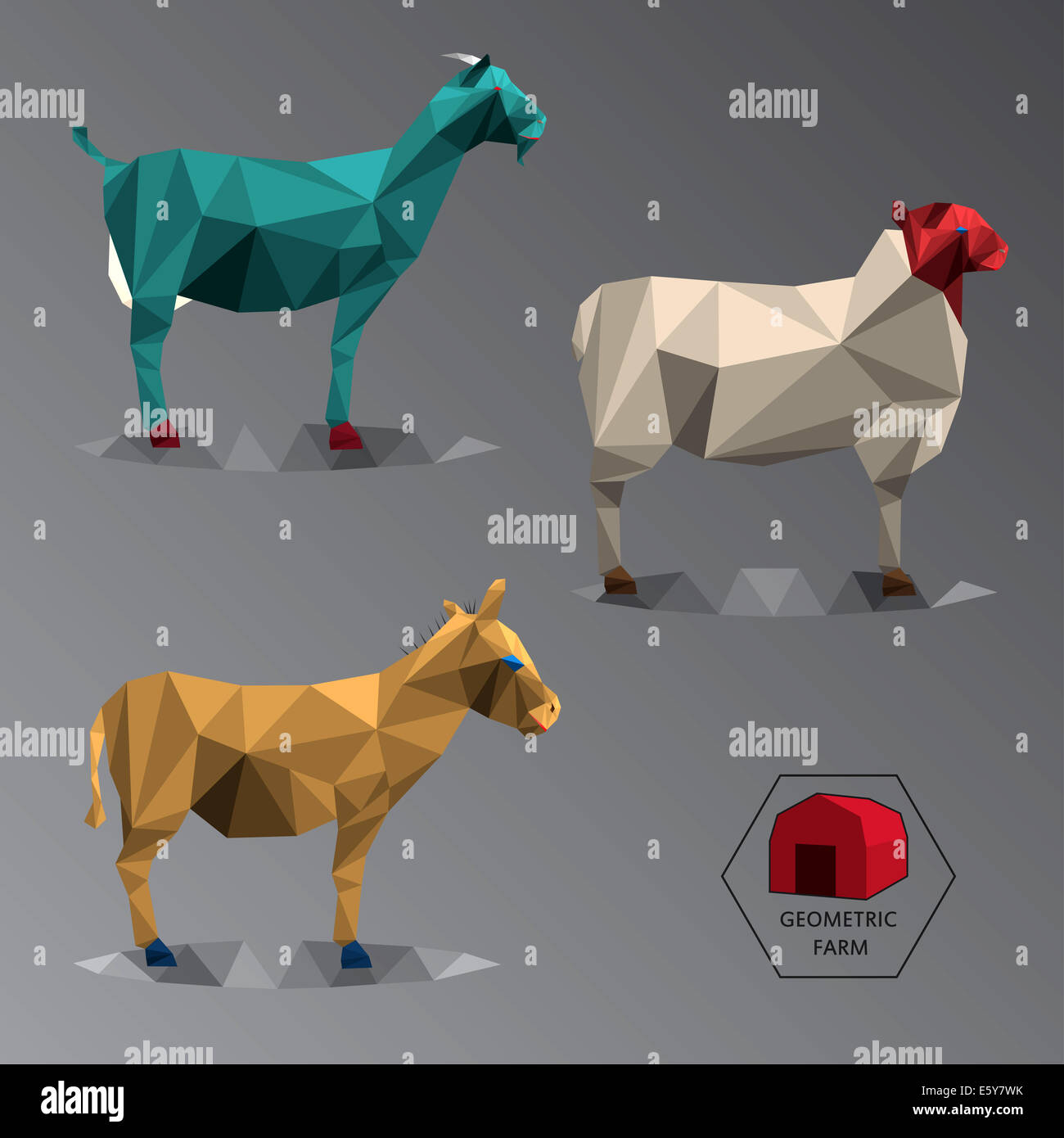 Colour full illustration of geometric farm animals made of triangle ...