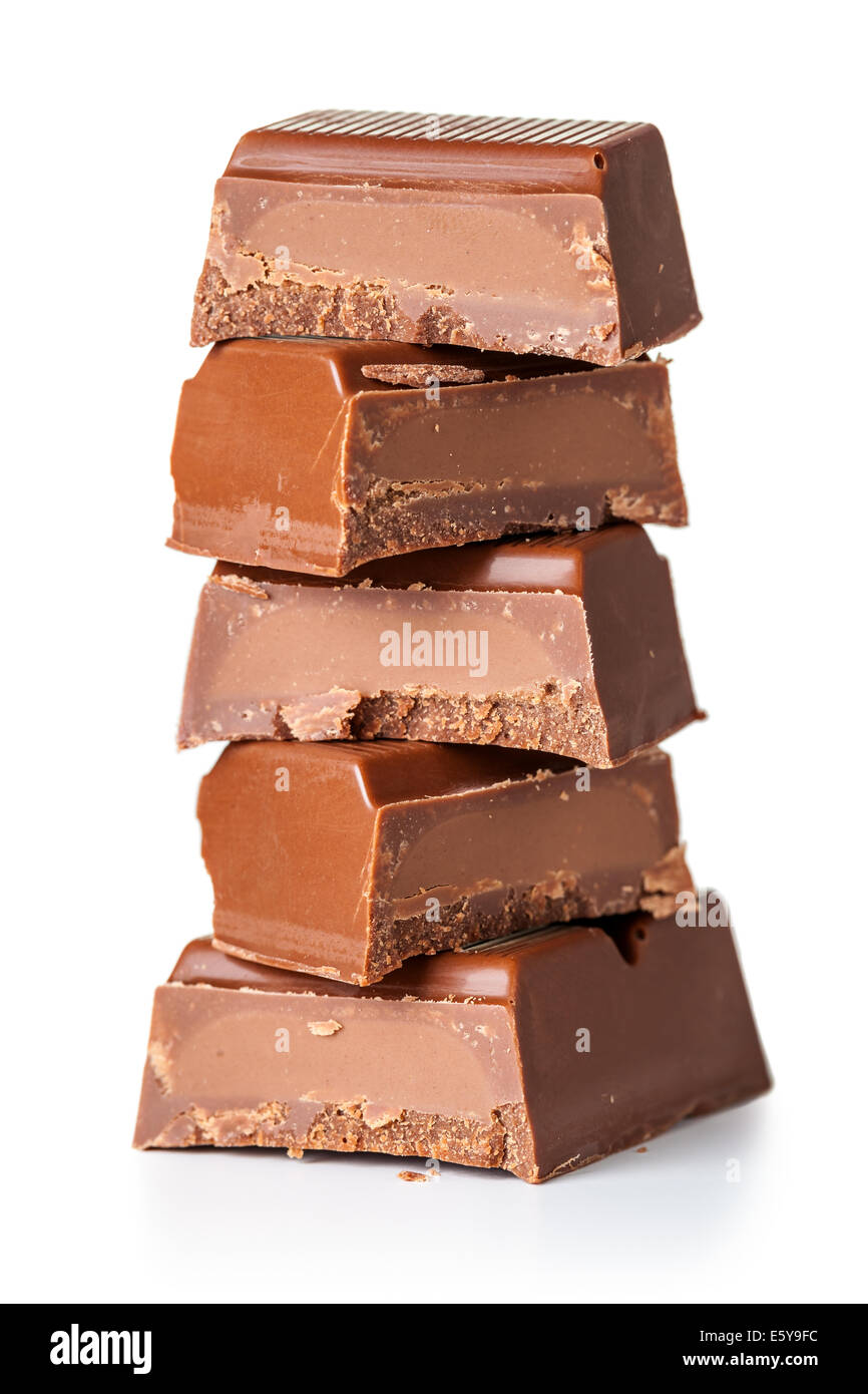 Stack of chocolate pieces on white background Stock Photo - Alamy