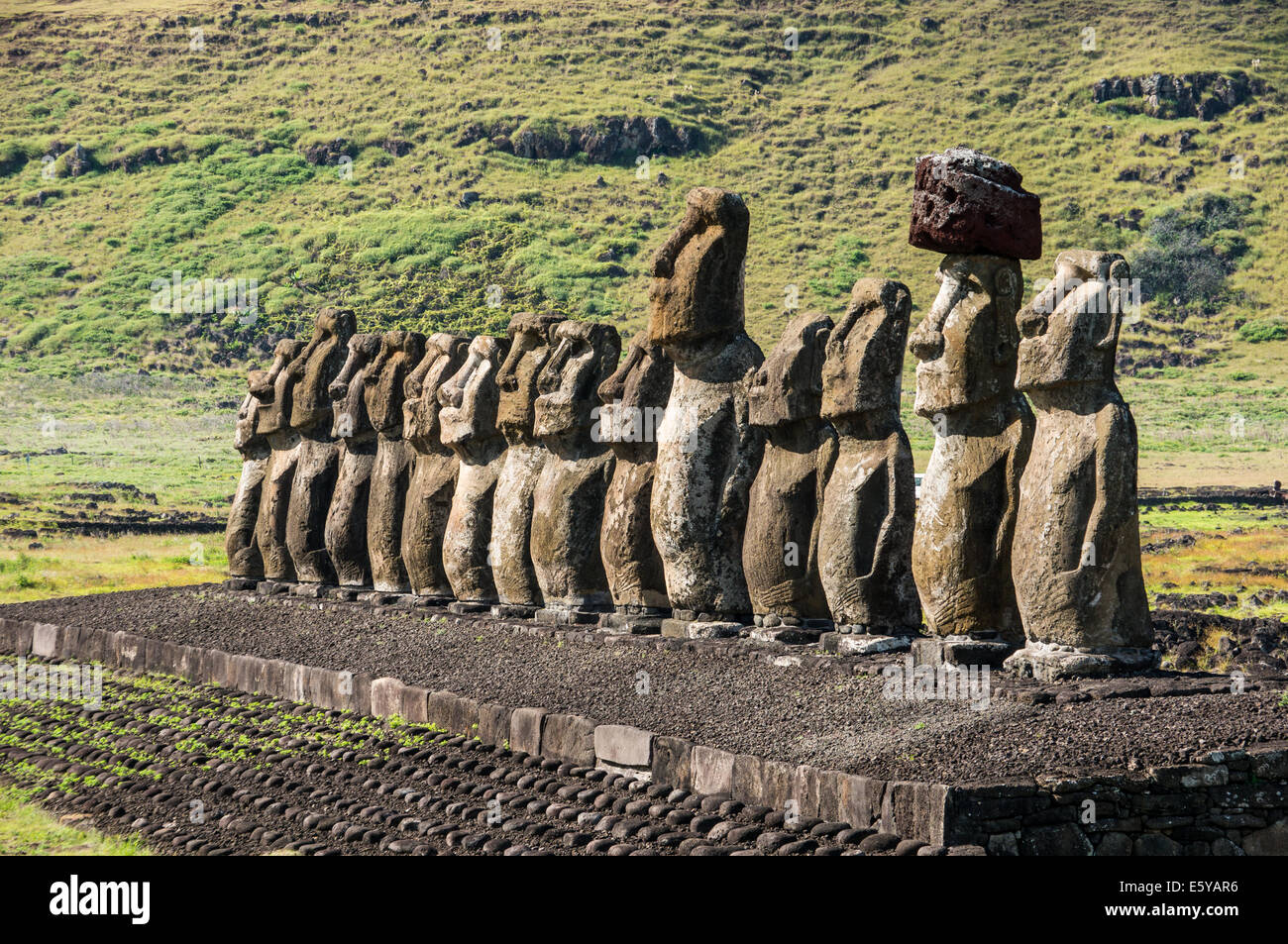Easter Island moai statues various Stock Photo - Alamy