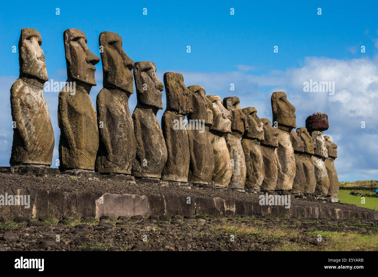 Easter Island moai statues various Stock Photo - Alamy