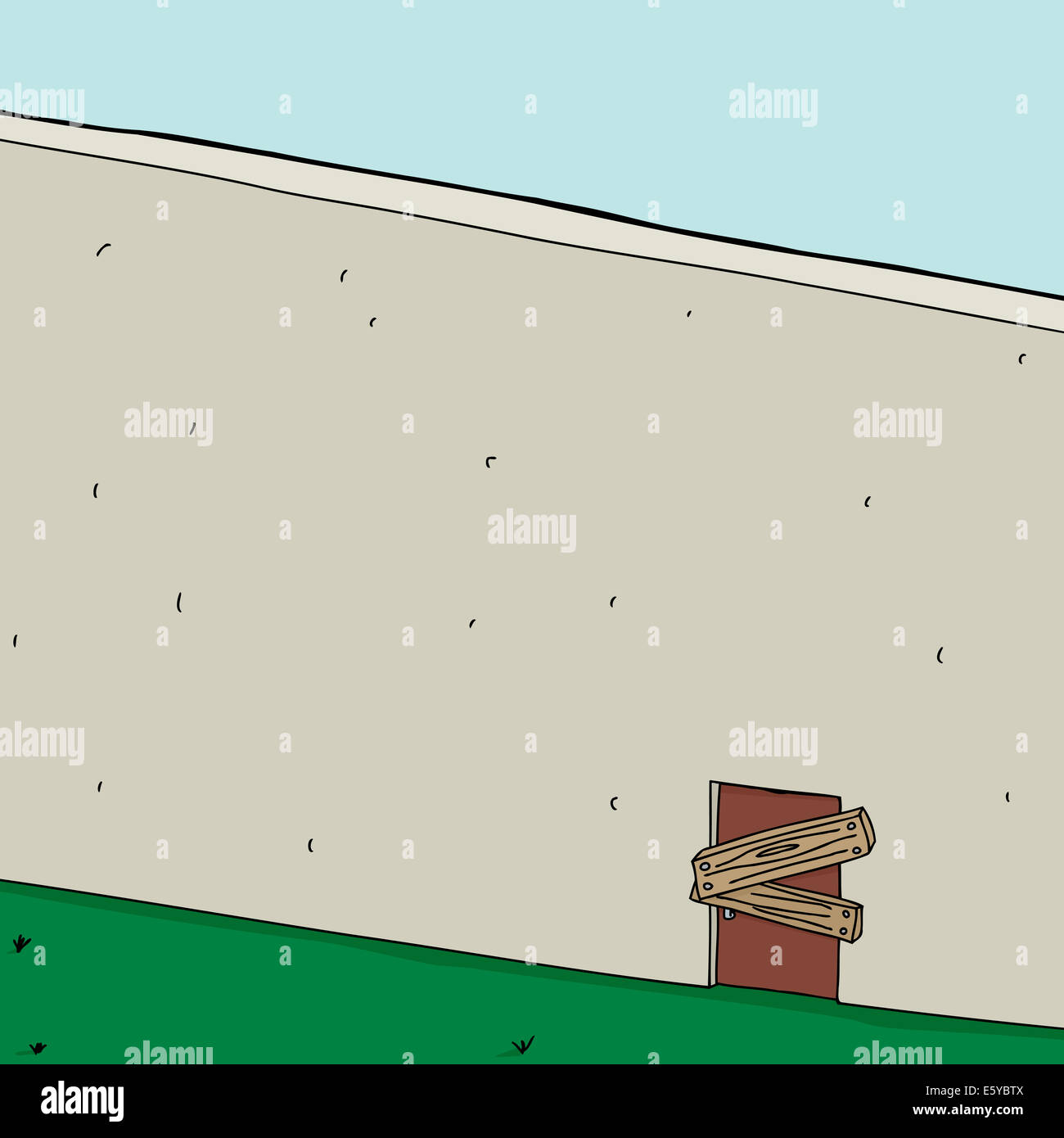 Boarded up door in concrete wall background cartoon Stock Photo - Alamy