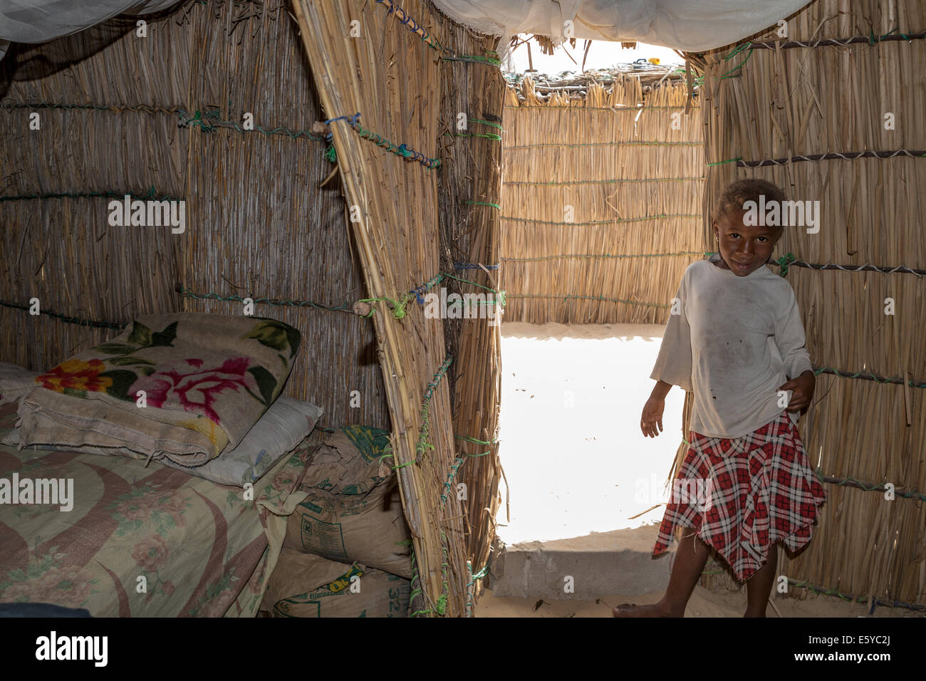 Young girl inside grass hut Village of Peulh aka Fulani Senegal Stock ...