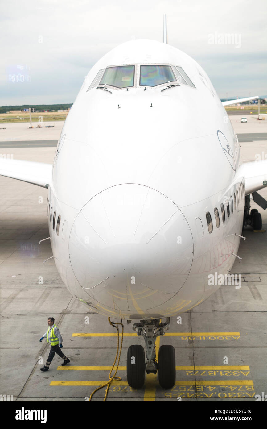 FRANKFURT, GERMANY - JULY 14: Front of Lufthansa jumbo jet on the ...