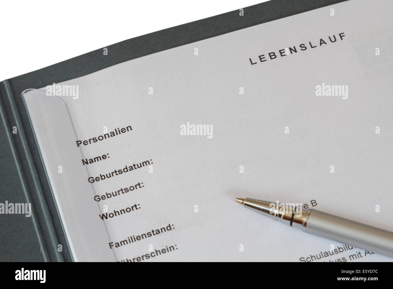Lebenslauf (german curriculum vitae) in a job application binder and a ...