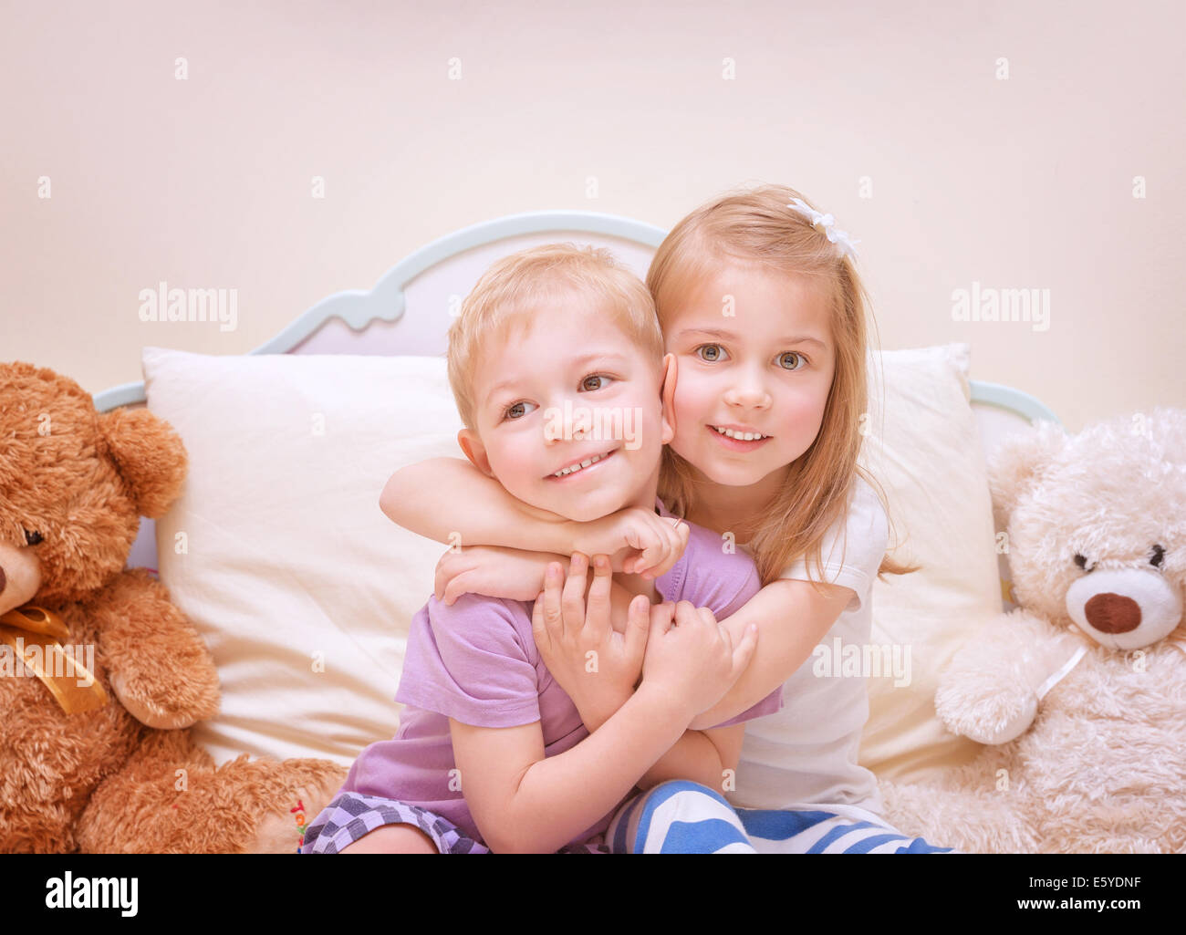 Portrait of two cute kids having fun at home, brother and sister ...