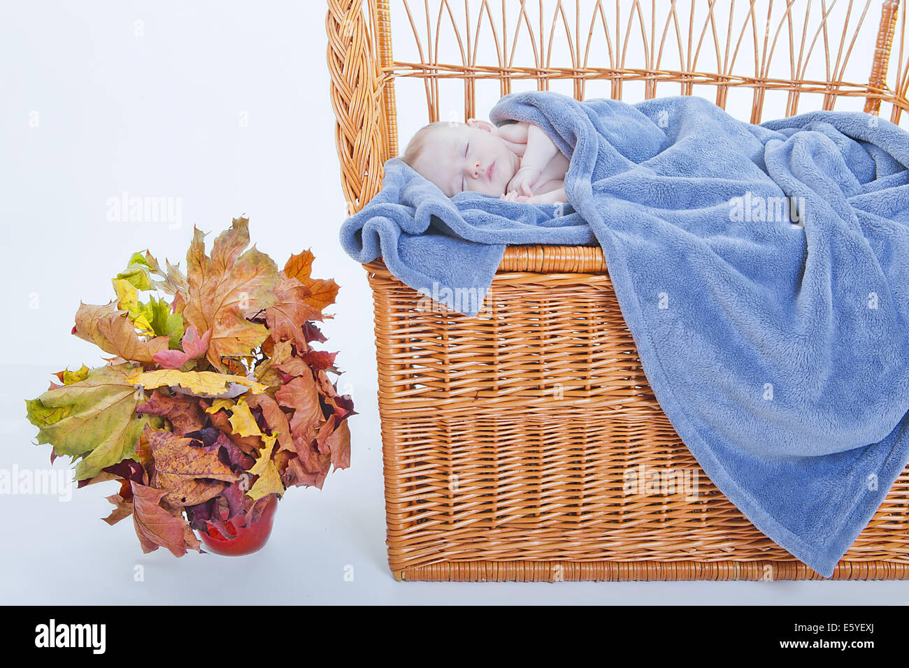Slipping baby on Vinewoven bench Stock Photo - Alamy