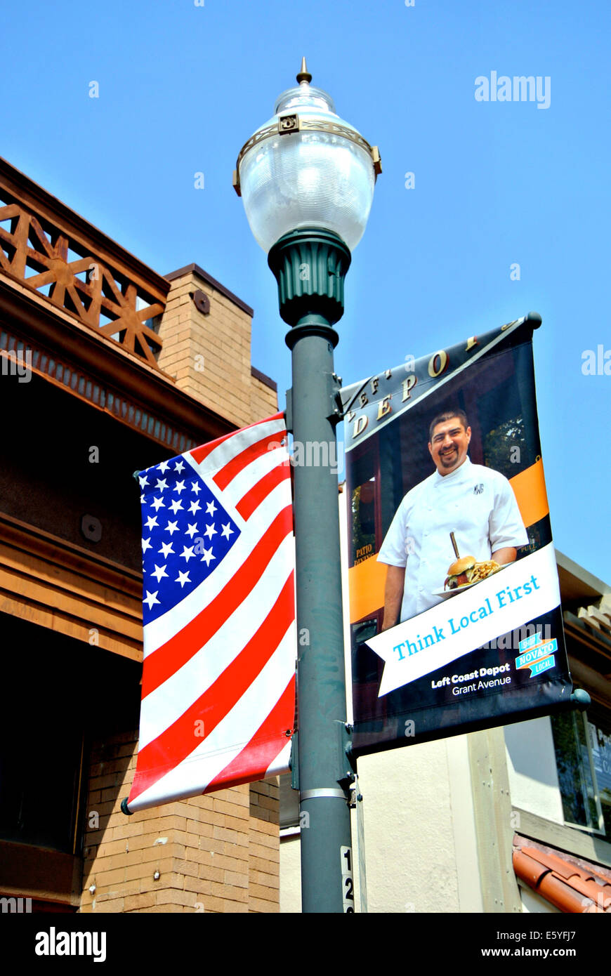 sign in downtown novato advises shoppers to " Think Local First Stock ...