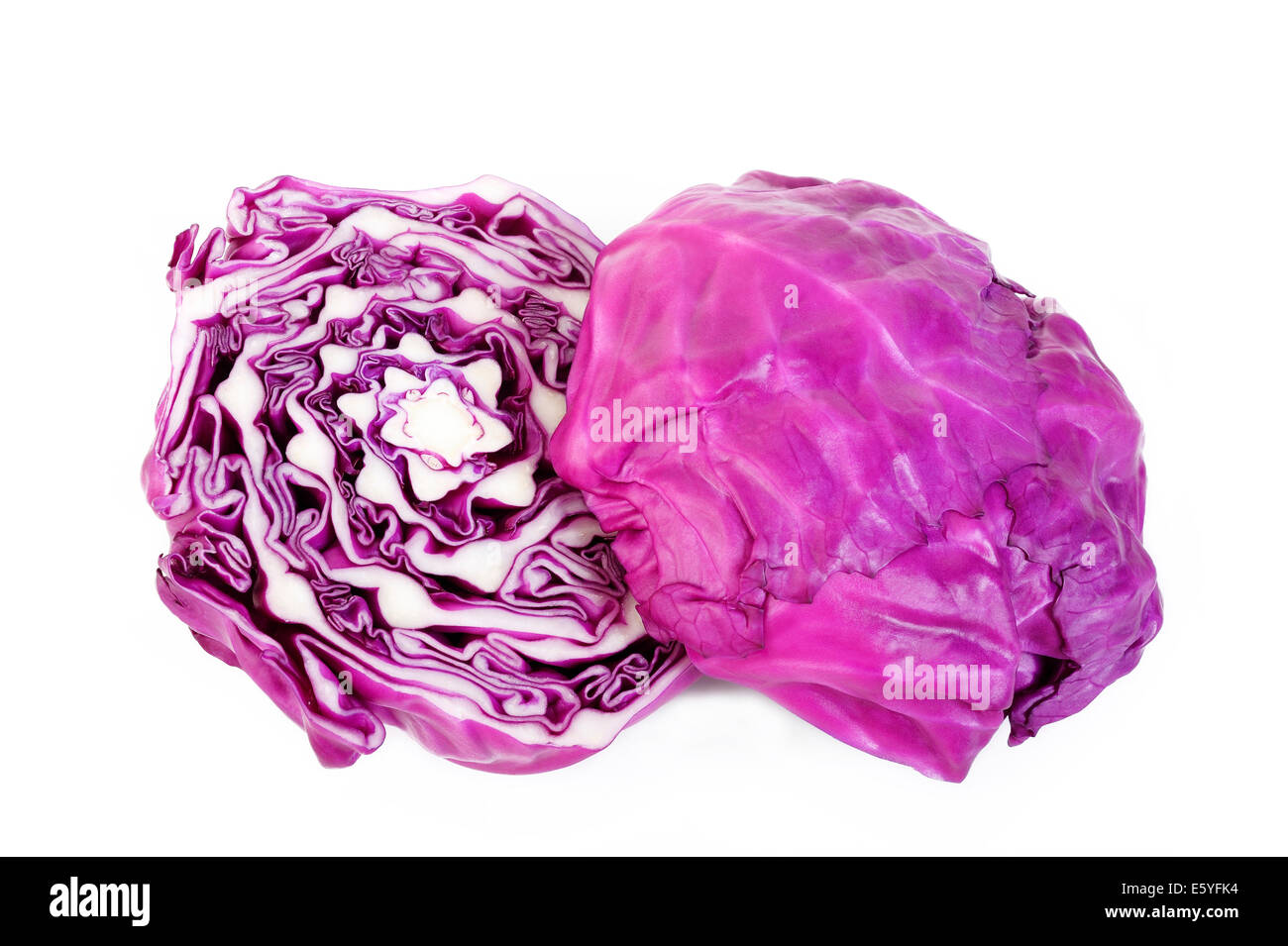 red cabbage cut in half on white background Stock Photo - Alamy