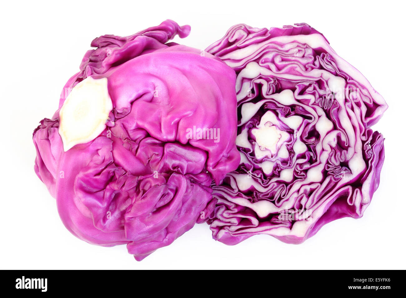 red cabbage cut in half on white background Stock Photo - Alamy
