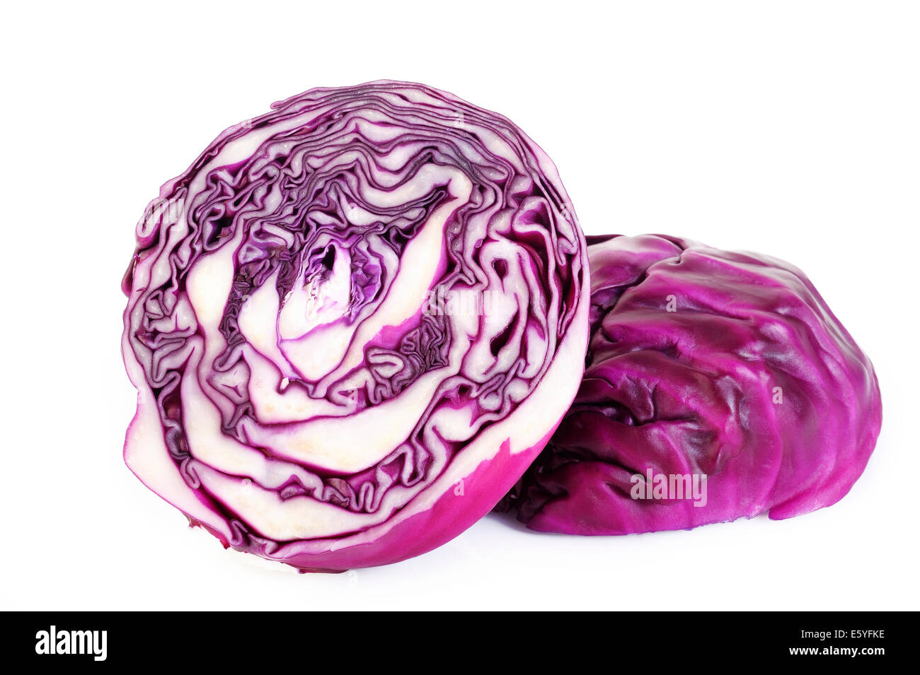 red cabbage cut in half on white background Stock Photo - Alamy