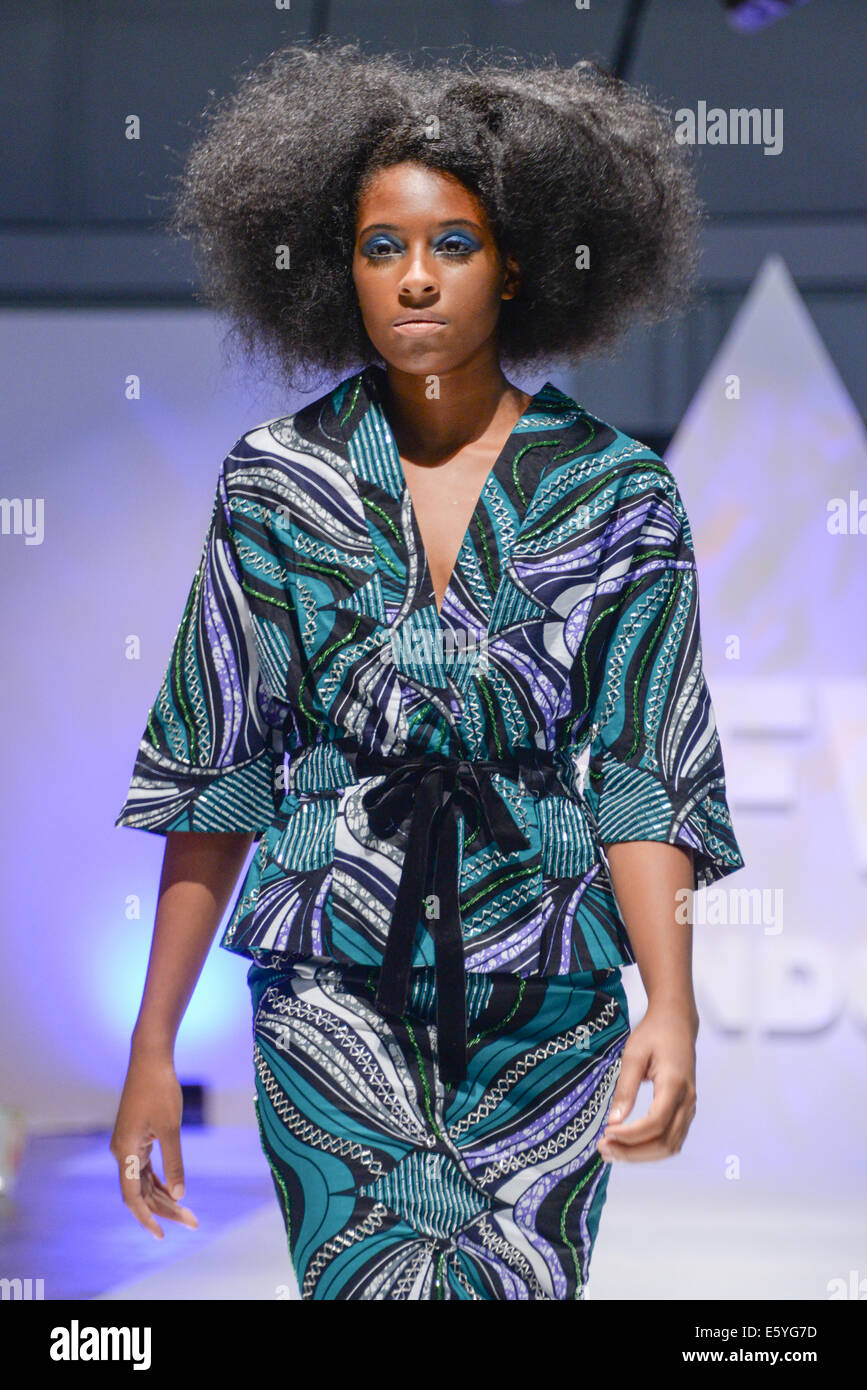 London, UK. 8th August, 2014. Model wearing Needle Point latest ...