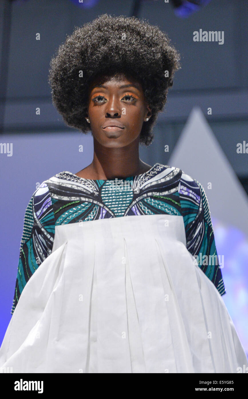 London, UK. 8th August, 2014. Model wearing Needle Point latest ...