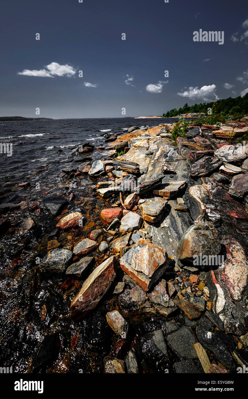 Georgian Bay landscape with rugged rocky lake shore near Parry Sound ...