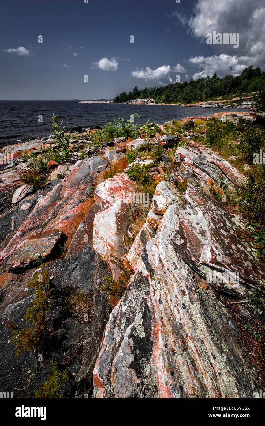 Georgian Bay landscape with rugged rocky lake shore near Parry Sound ...