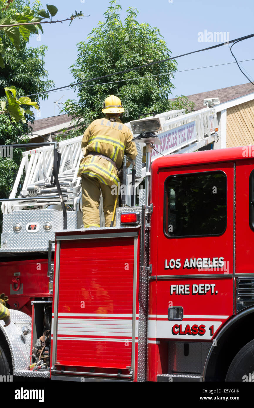LAFD truck 60 at an apartment fire in North Hollywood California Stock ...