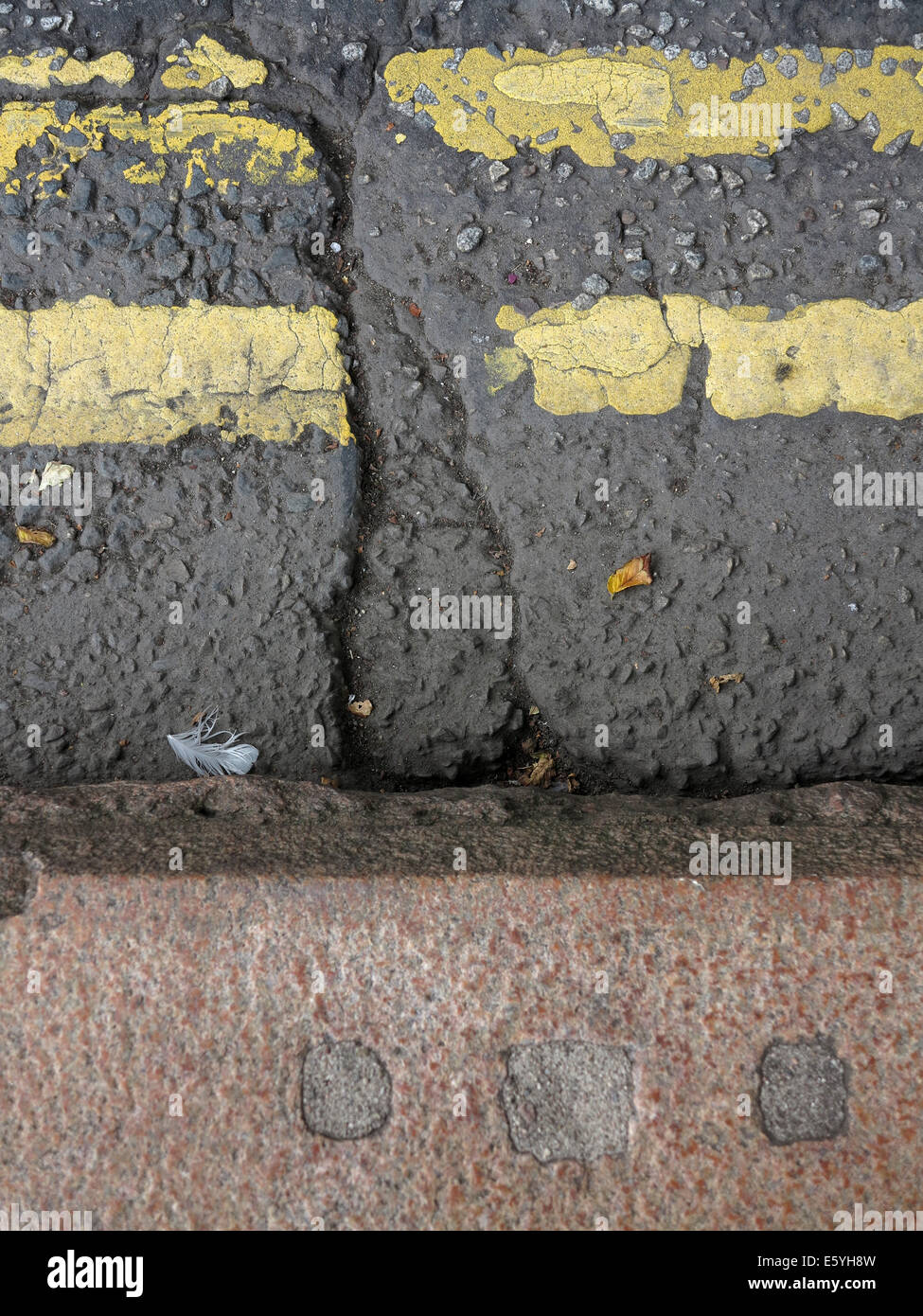 Pavement - details of tarmac - yellow line - Aberdeen city - Scotland ...