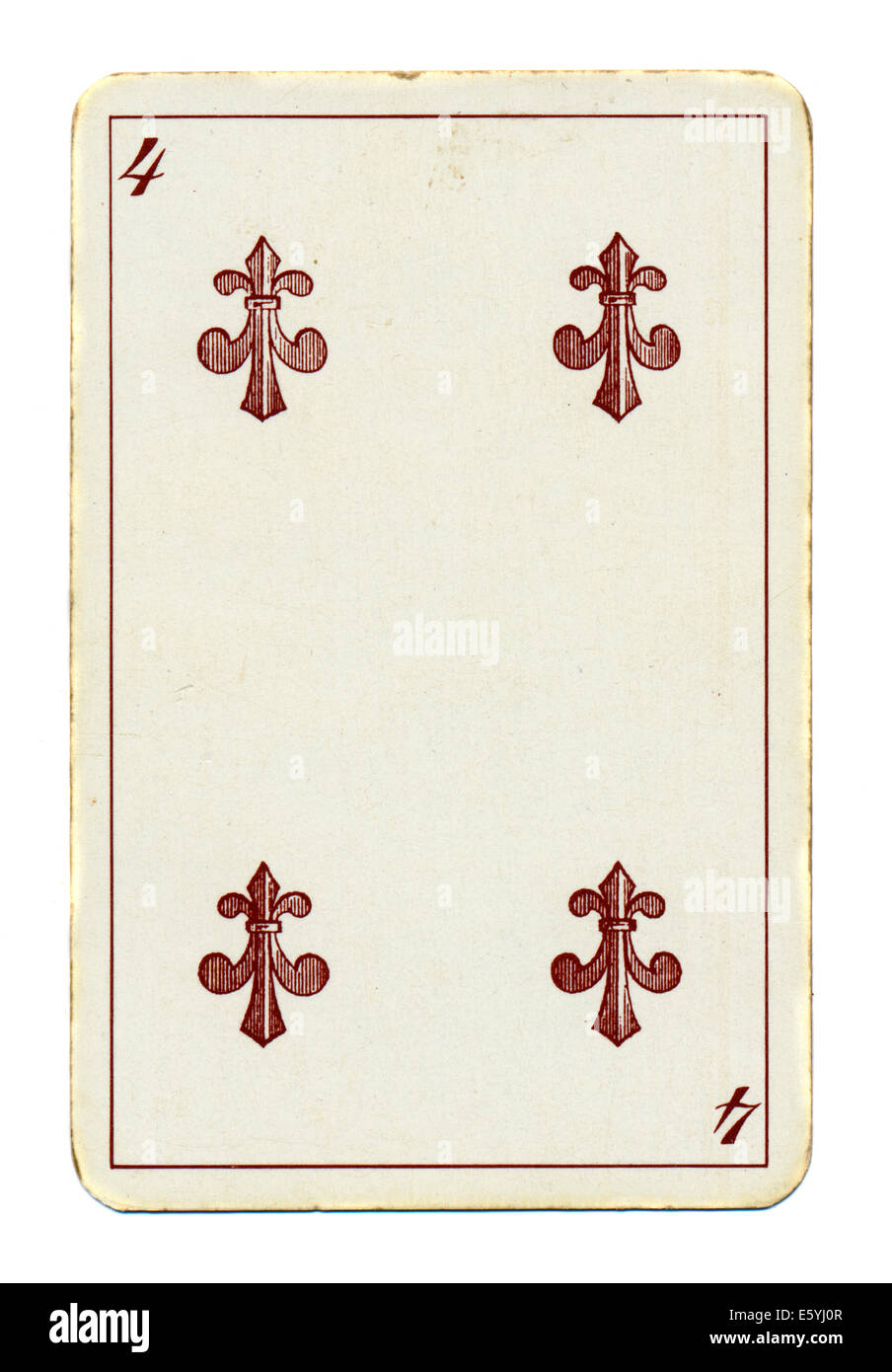 ancient playing card with number four and line isolated on white Stock ...