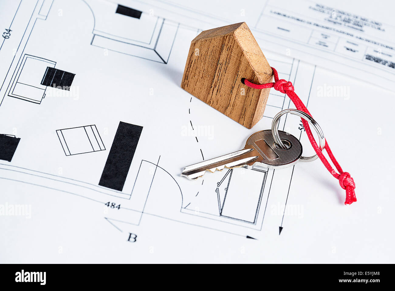 Closeup to key on house plan Stock Photo - Alamy