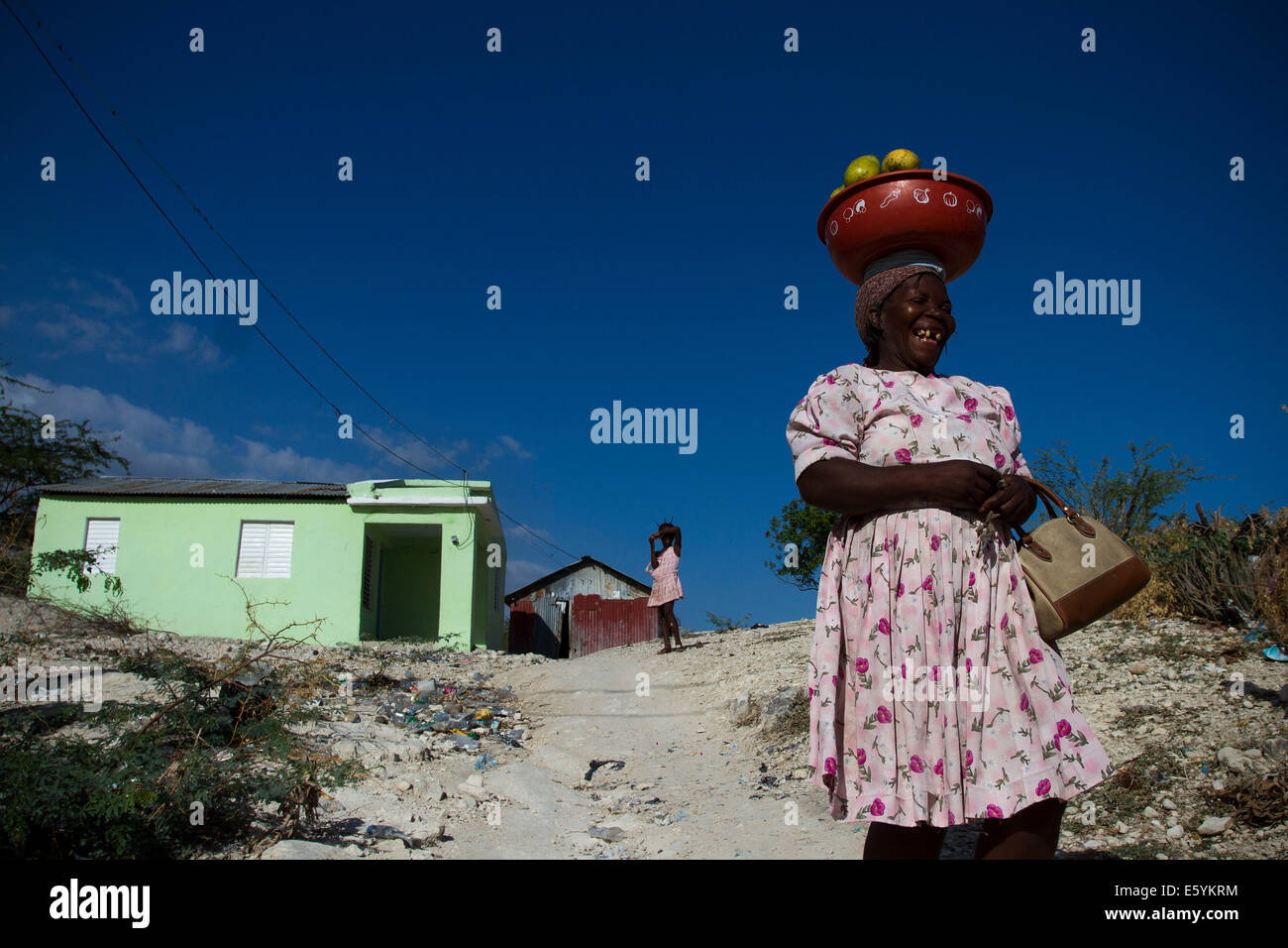 Jimani, Dominican Republic. 8th Aug, 2014. A woman sells fruits at La Q ...