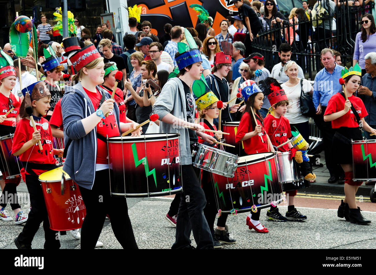 Drum band in the parade at the start of the Carnival, part of Edinburgh ...