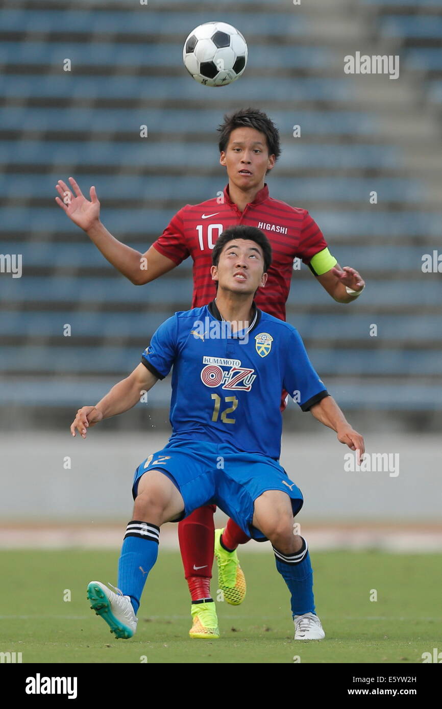 Kensei Nakashima (Higashi Fukuoka), Ryosuke Otsuka (Ozu), August 8, 2014 - Football / Soccer ...