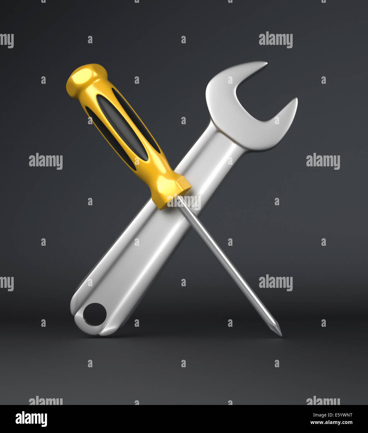 Screwdriver and wrench tools - 3d render Stock Photo - Alamy