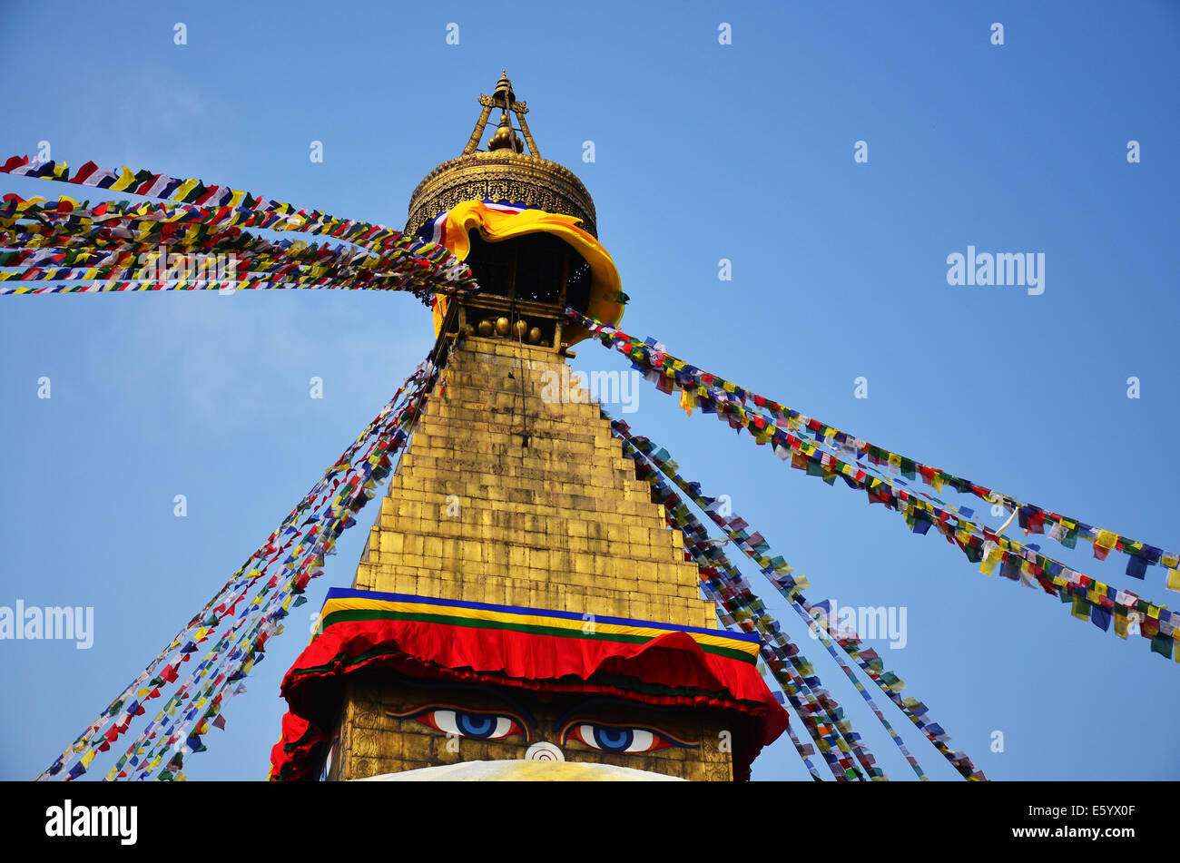 Boudhanath or Bodnath Stupa with Buddha eyes or Wisdom eyes is the ...