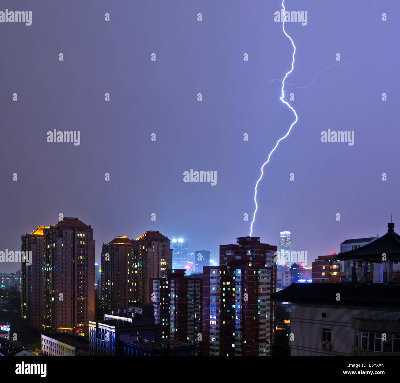 The sky is engulfed in lightning flashes and bolts criss-crossing the ...