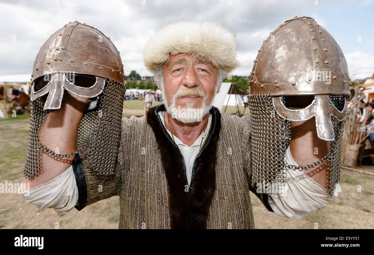 Schleswig, Germany. 09th Aug, 2014. People dressed as Vikings pose at ...
