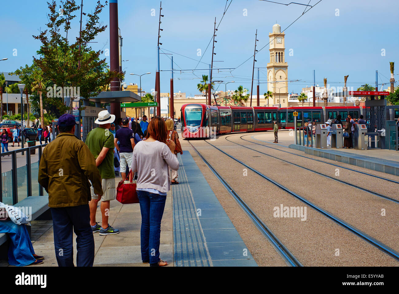Morocco, Casablanca, United Nation (Nation Unis) square, city tram ...