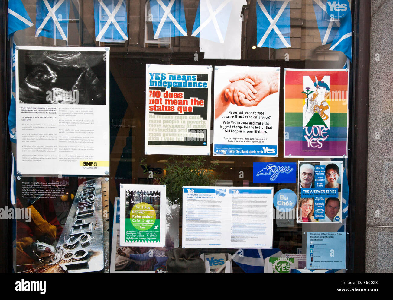 'Yes means independence' Vote yes shop, leaflets & posters window ...