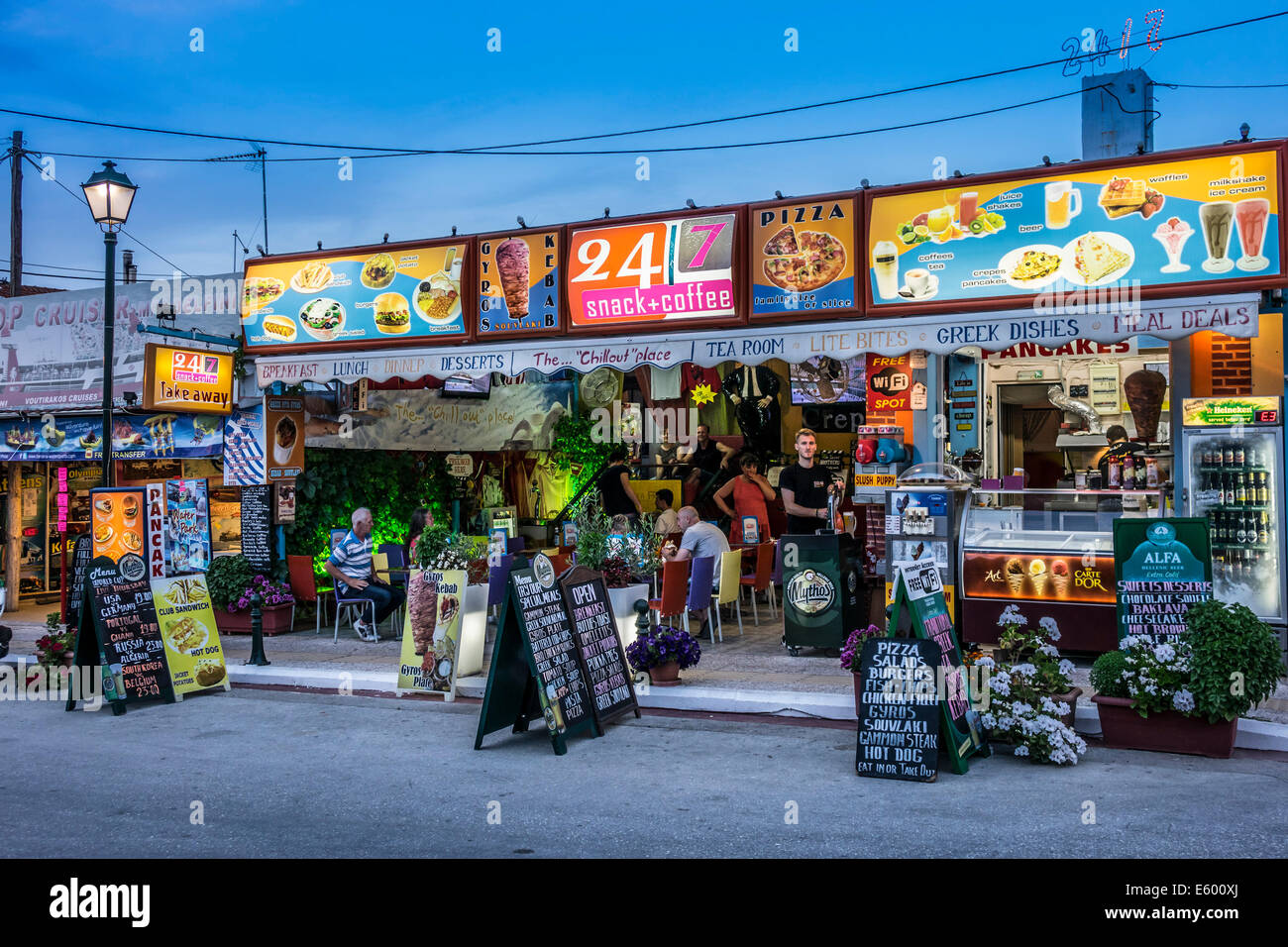Zante, Greece - Argassi. Village centre street, evening Stock Photo - Alamy