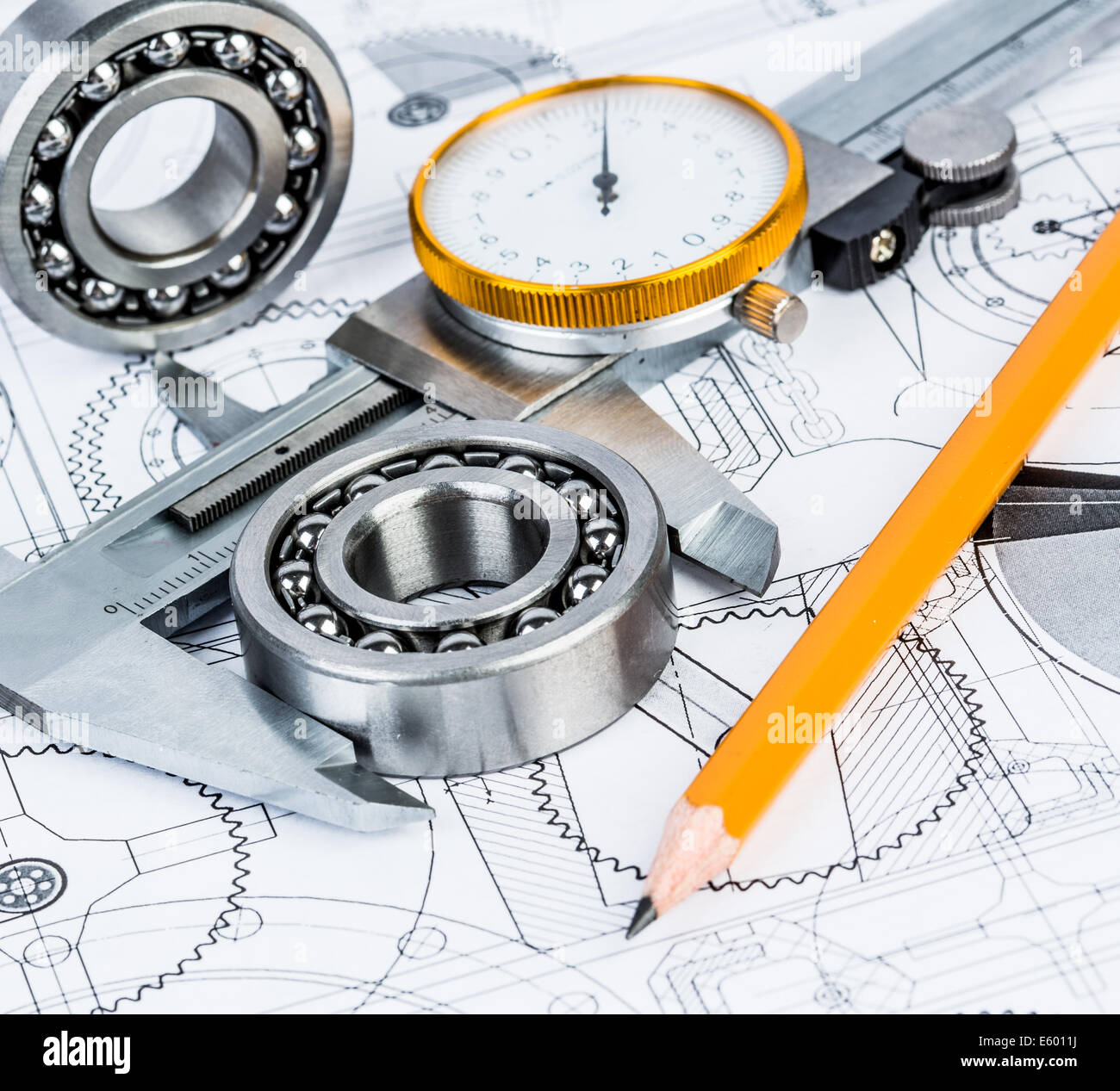 Technical drawings with the Ball bearings Stock Photo - Alamy