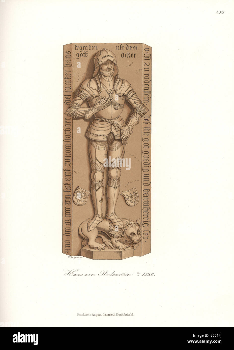 Knight in suit of plate armour, with helmet, coat of arms, 16th century ...