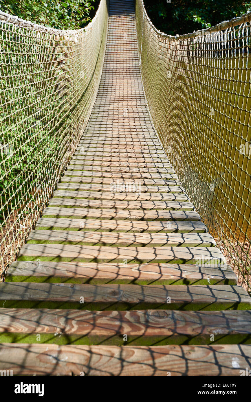 Rope Bridge Over A Small Pool Of Water Sherwood Forest Nottinghamshire ...