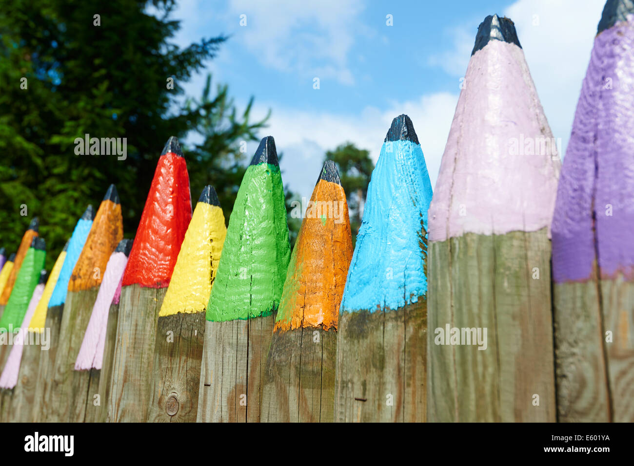 Fence Posts Painted As Coloured Pencils Outside The Children's Club ...