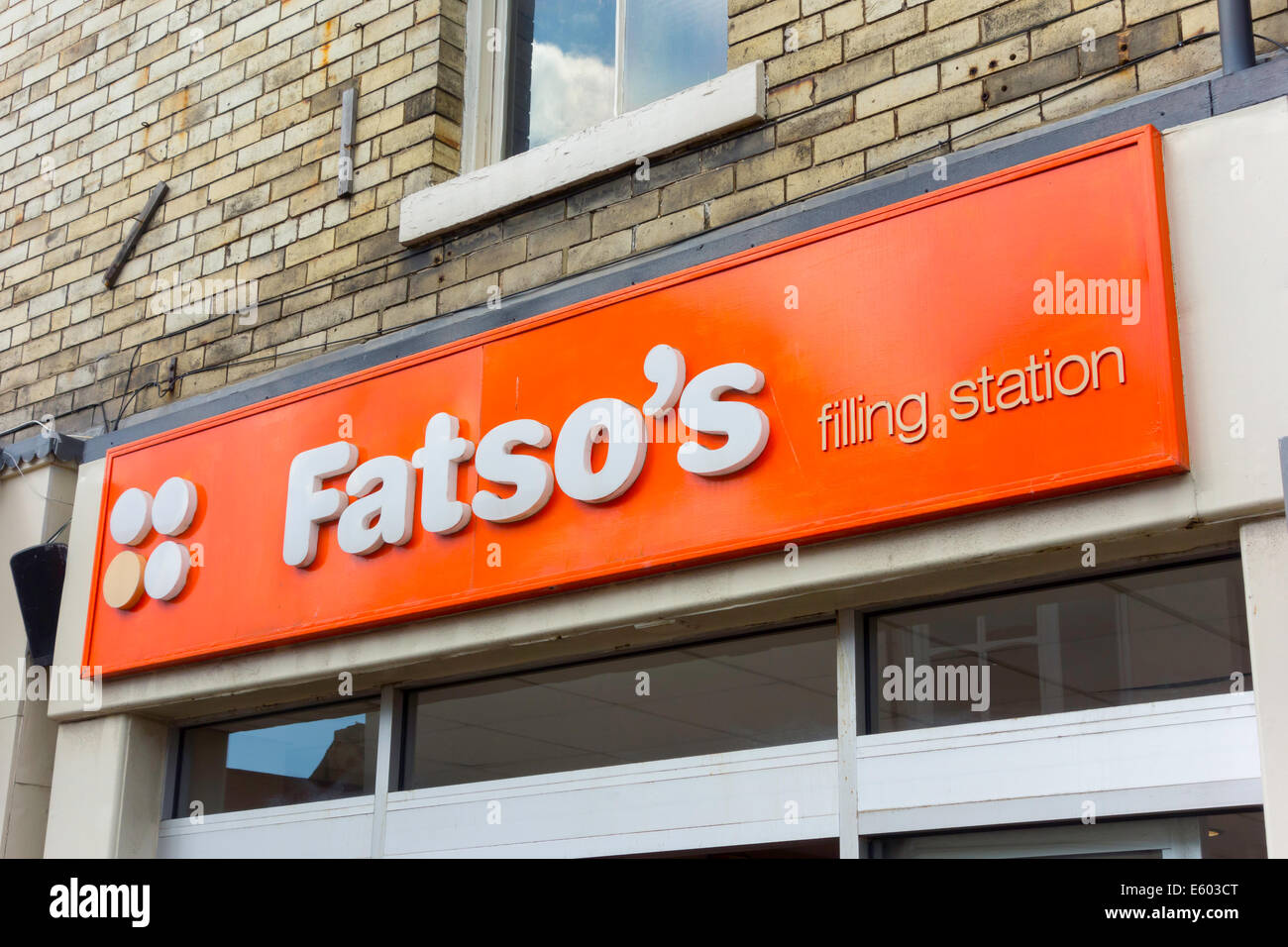 Shop sign for Fatso's Fillng Station a take-away sandwich chain based ...