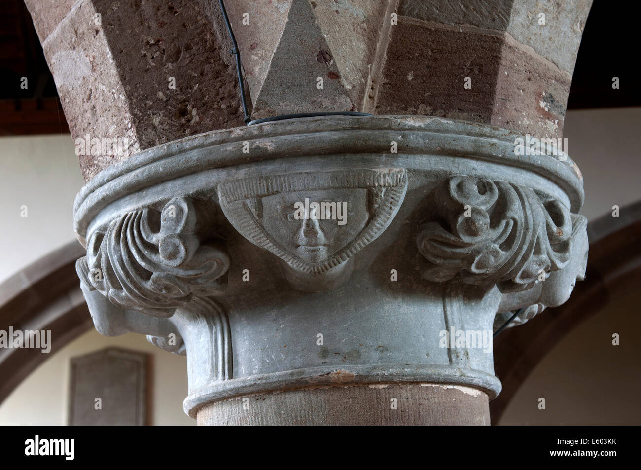 Medieval carved capital in St. James Church, Colwall, Herefordshire ...